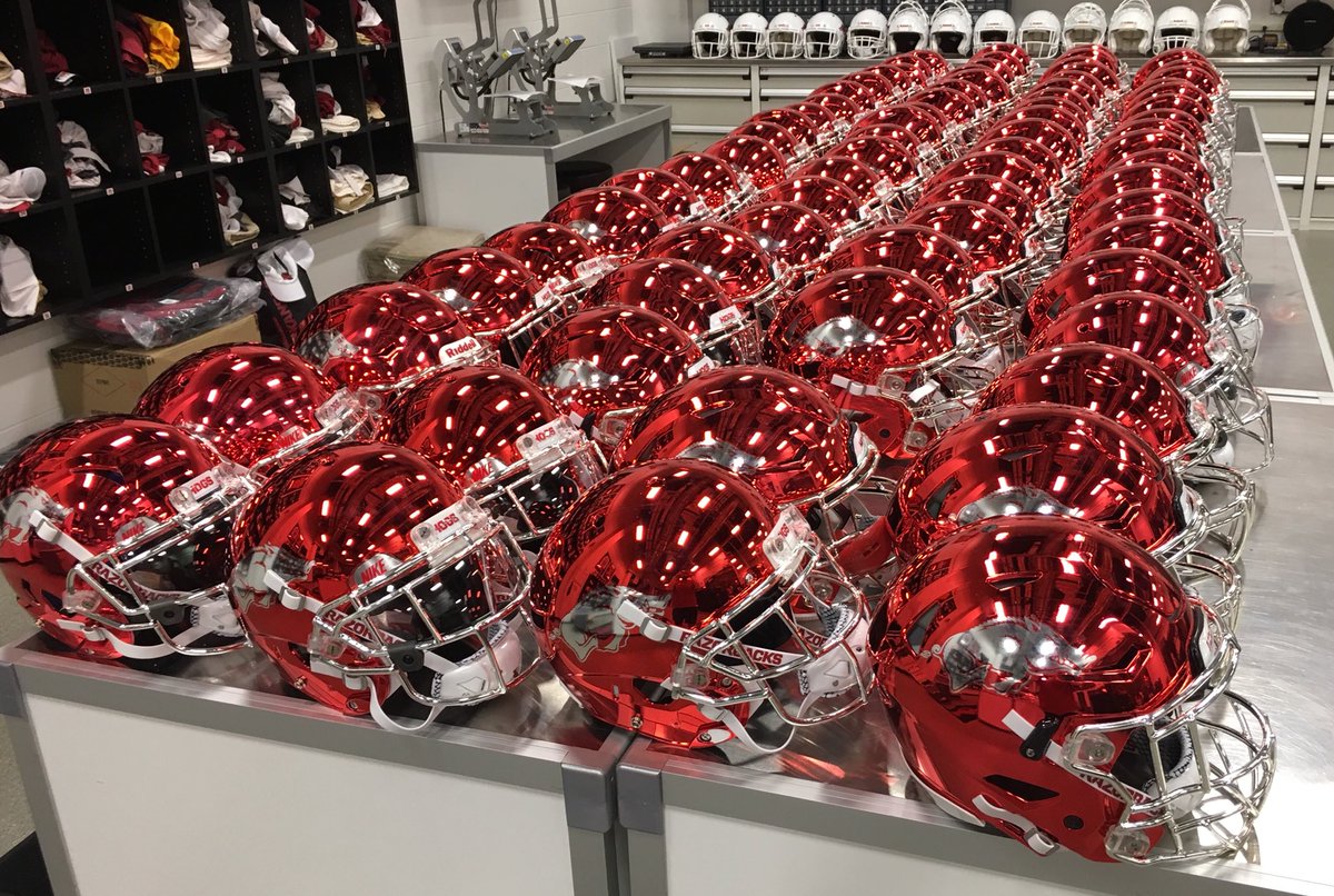 Arkansas breaking out the Red Chrome helmets for this week's game ...