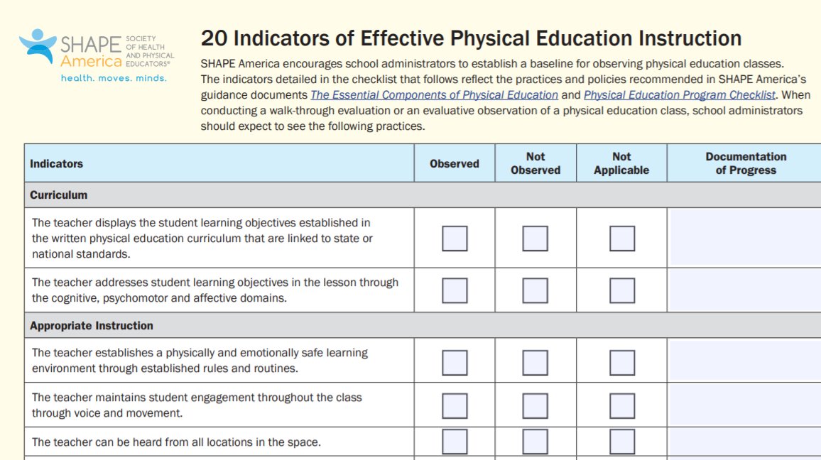 Physical Education Teacher Observation Form
