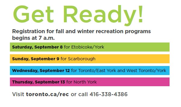 City of Toronto PFR on Twitter: "Get ready to register for fall and winter recreation programs ...