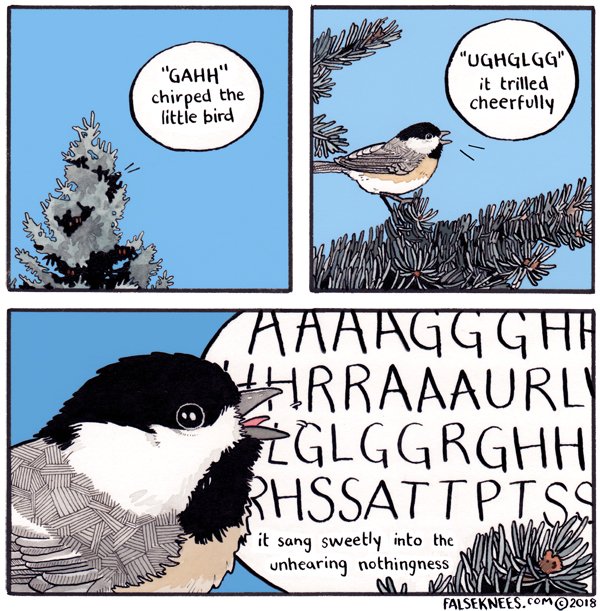 「GAHH #falseknees #chickadee #unhearingnothingness https://t.」False ...
