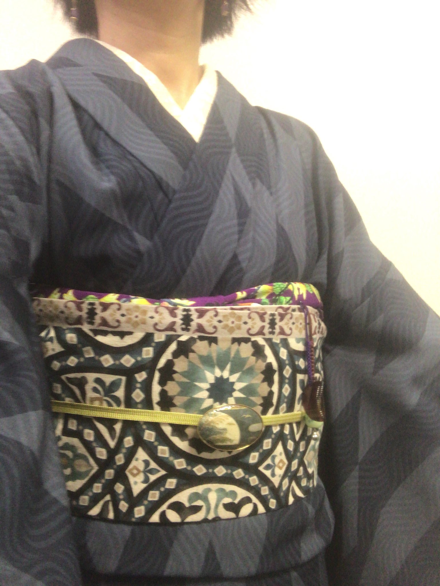 おざわゆきCOMITIA141け19a on Twitter: "本日の着物。撫松庵の付け下げ浴衣、十三夜さんの半幅帯。CHOKOさんの帯揚げ、刈安色の三分紐。名月の帯留、根付けはとんぼ玉と ...