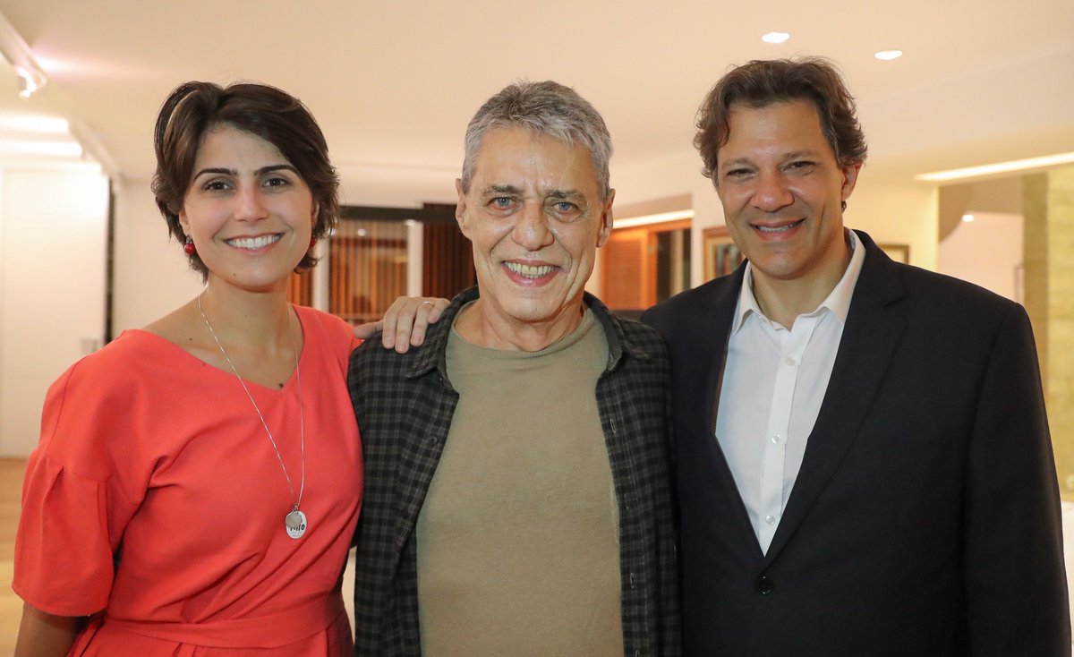 Fernando Haddad, Manuela D’Ávila e Ana Estela durante jantar com Chico ...