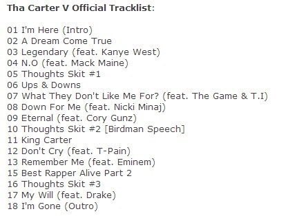 Lil Wayne The Carter 5 Tracklist
