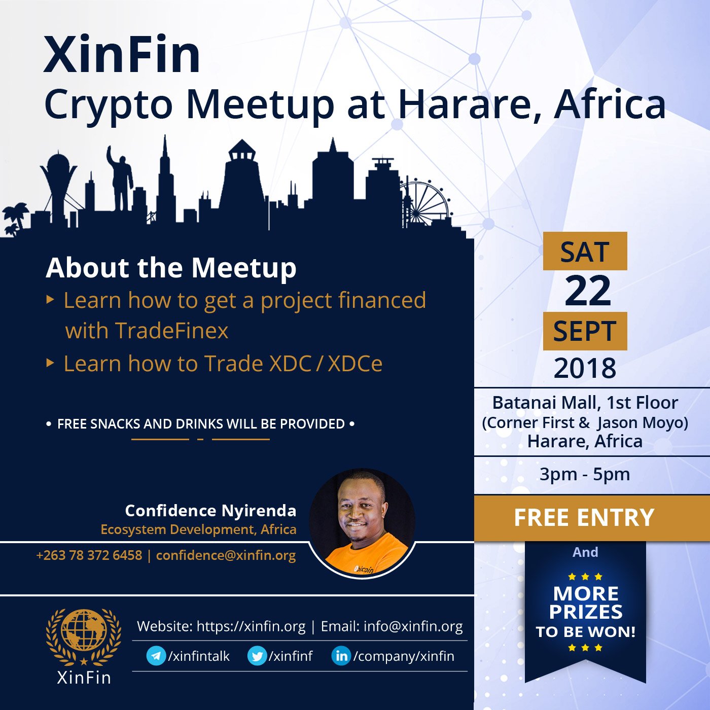XinFin on Twitter: "Tommorrow, meet @crnyirenda Ecosystem Development Africa, #XinFin to learn ...