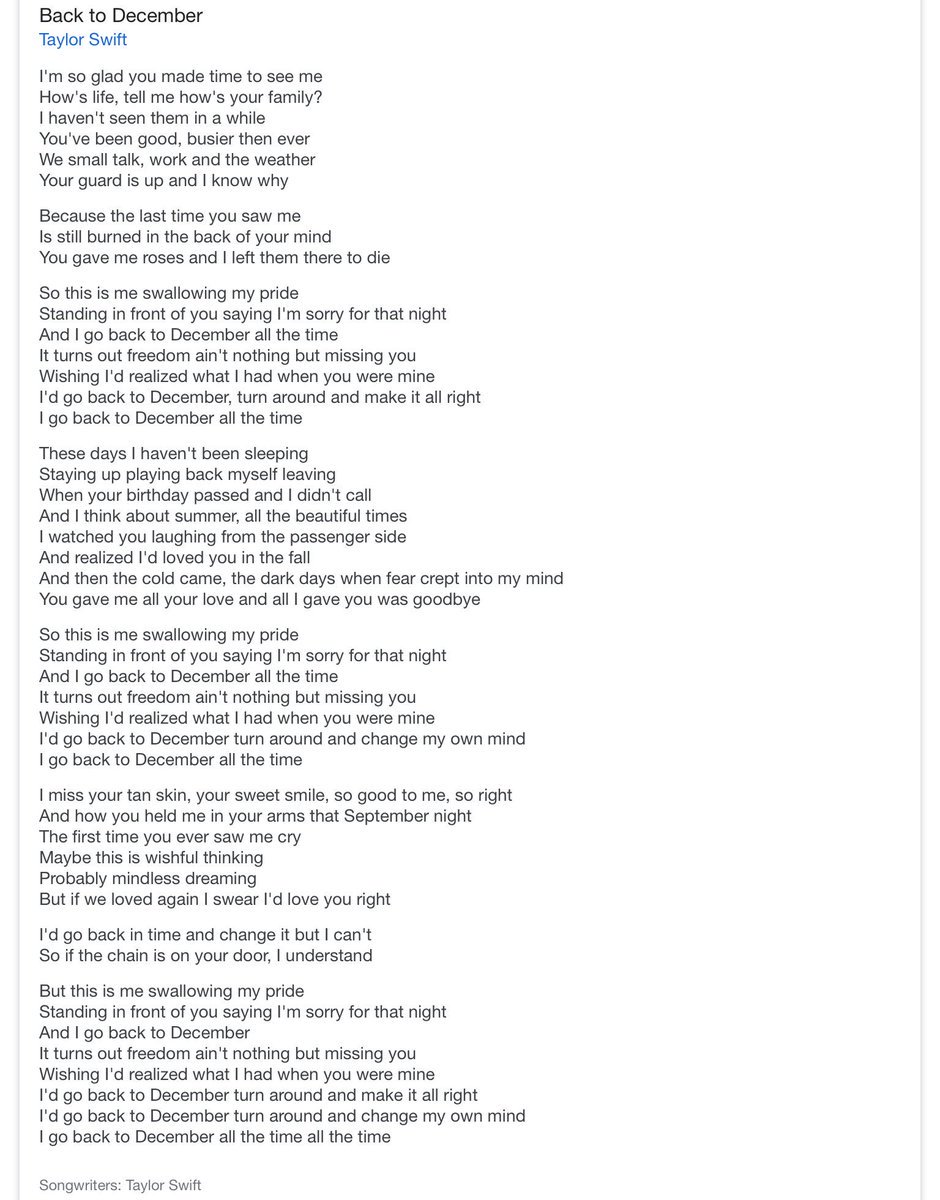 Back To December Taylor Swift Lyrics