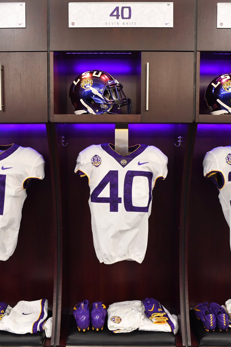 LSU Football Equip - locker room is set ready to go! - * Warm up shirts ...