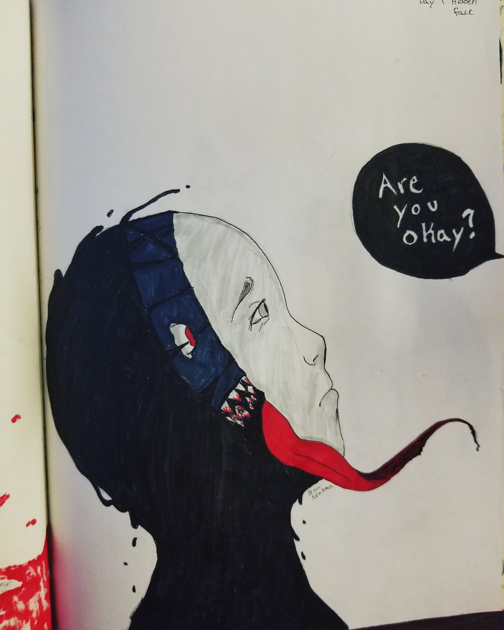 Hiding Behind A Happy Mask Drawing