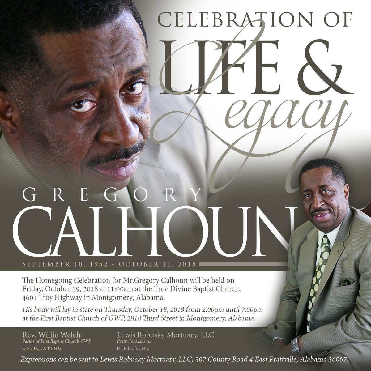 Celebration of LIFE & LEGACY of brother beloved, Gregory Calhoun ...
