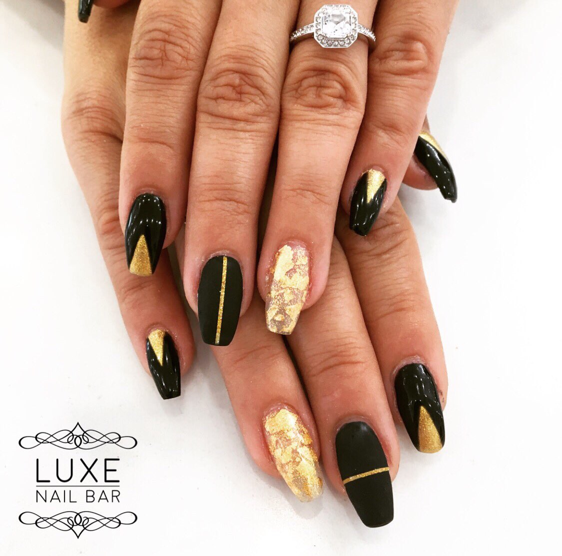 Matte Black And Gold Nail Designs