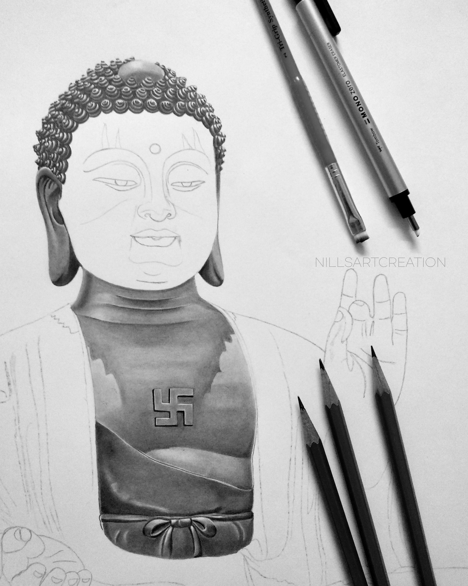 Gautam Buddha Pencil Sketch