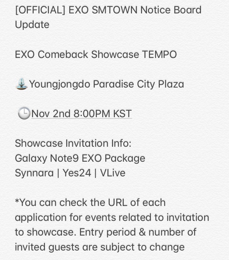 EXO Worldwide on Twitter: "[OFFICIAL/TRANS] EXO SMTOWN Notice Board Update EXO Comeback Showcase ...