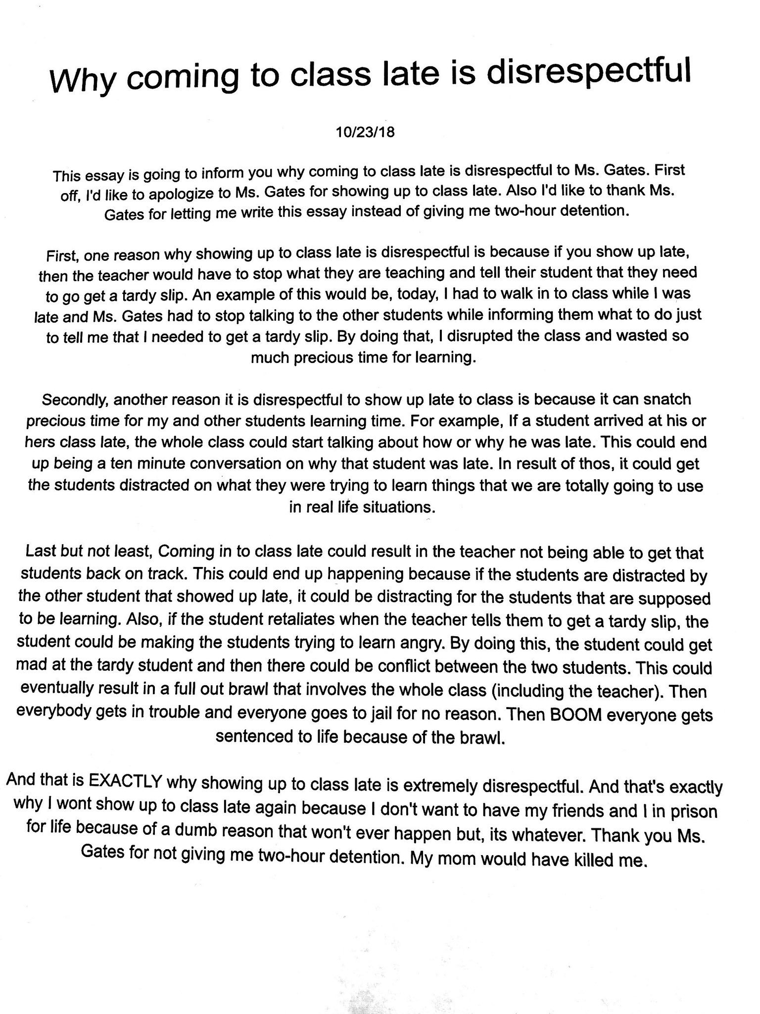 Arriving Late To Class