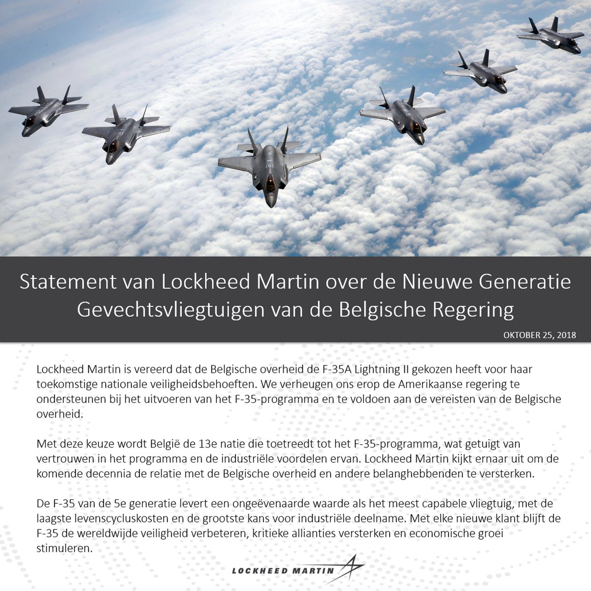 Belgium buys 34 Lockheed Martin F-35A Lightning II fighter jets ...