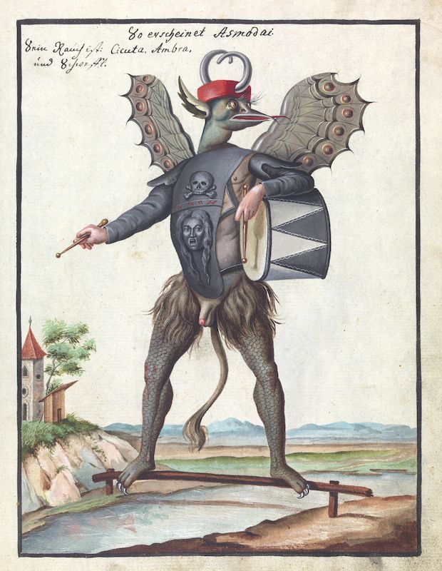 A well-balanced musician. From a German compendium of grotesque demons ...
