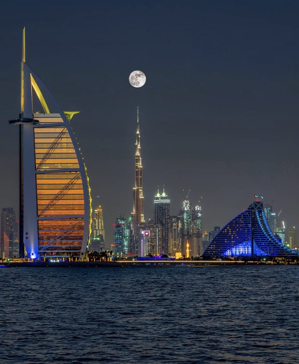 Burj Al Arab At Night With Moon