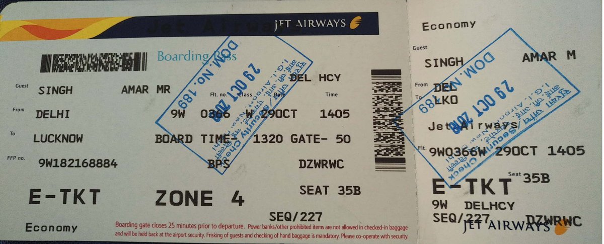 Jet Airways Boarding Pass