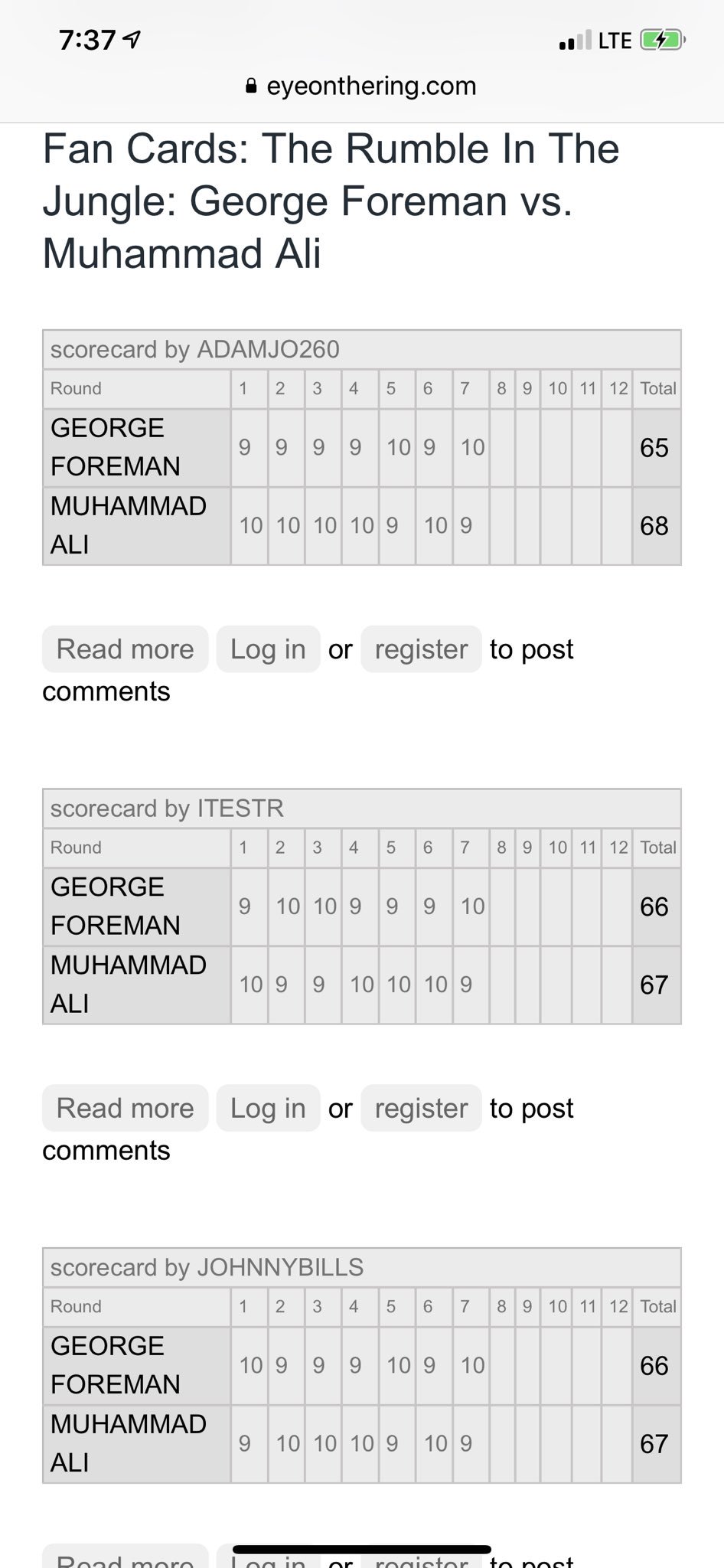 Ali Vs Foreman Scorecard