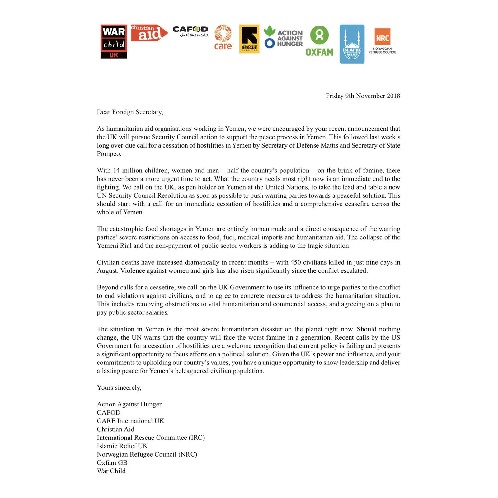 Humanitarian Letter Example