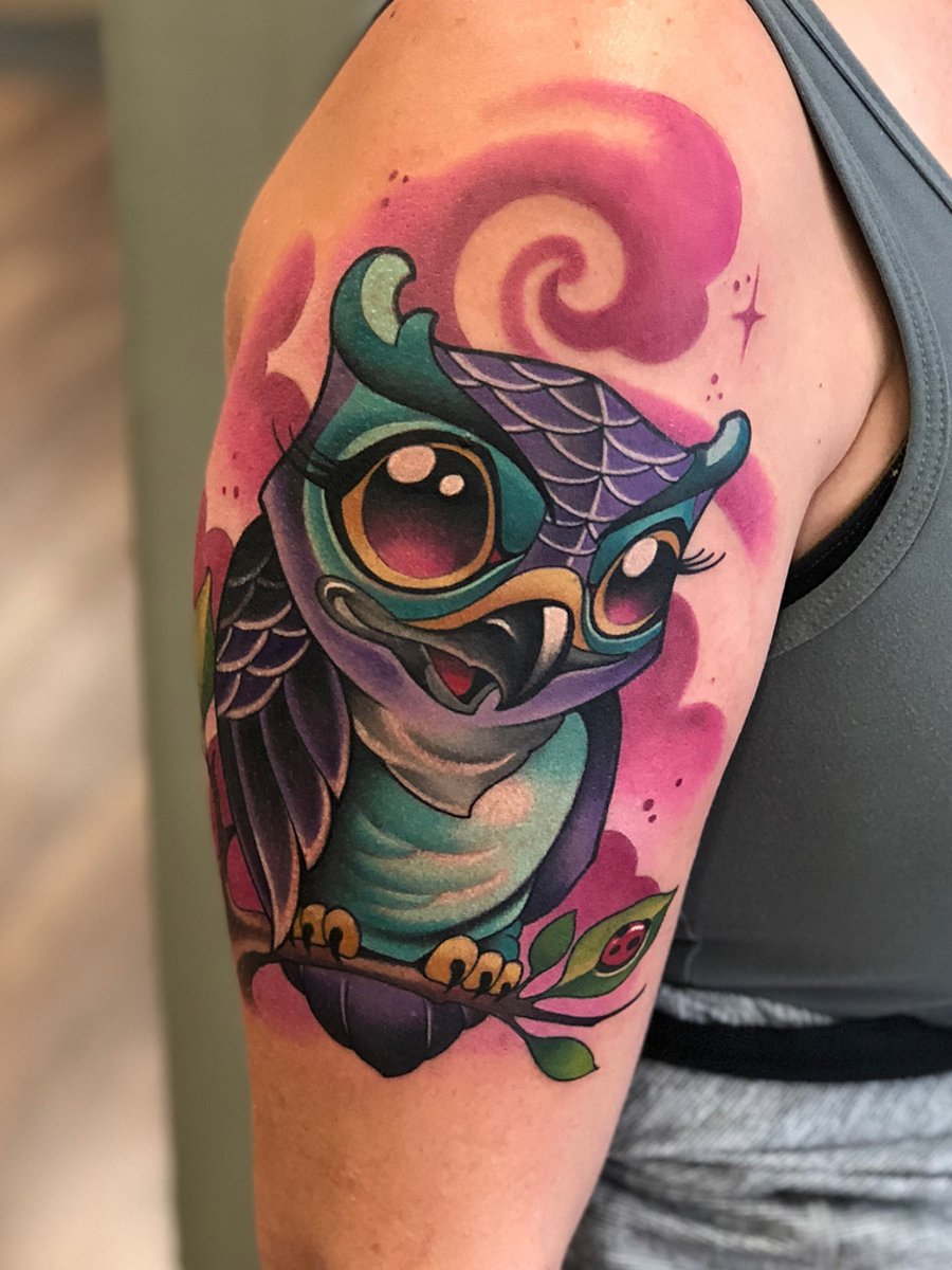 New School Owl Tattoo