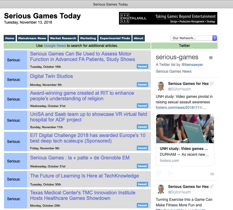 Ben Sawyer on Twitter: "Today I’m releasing Serious Games Today https://t.co/fkuoWLY4tY a ...