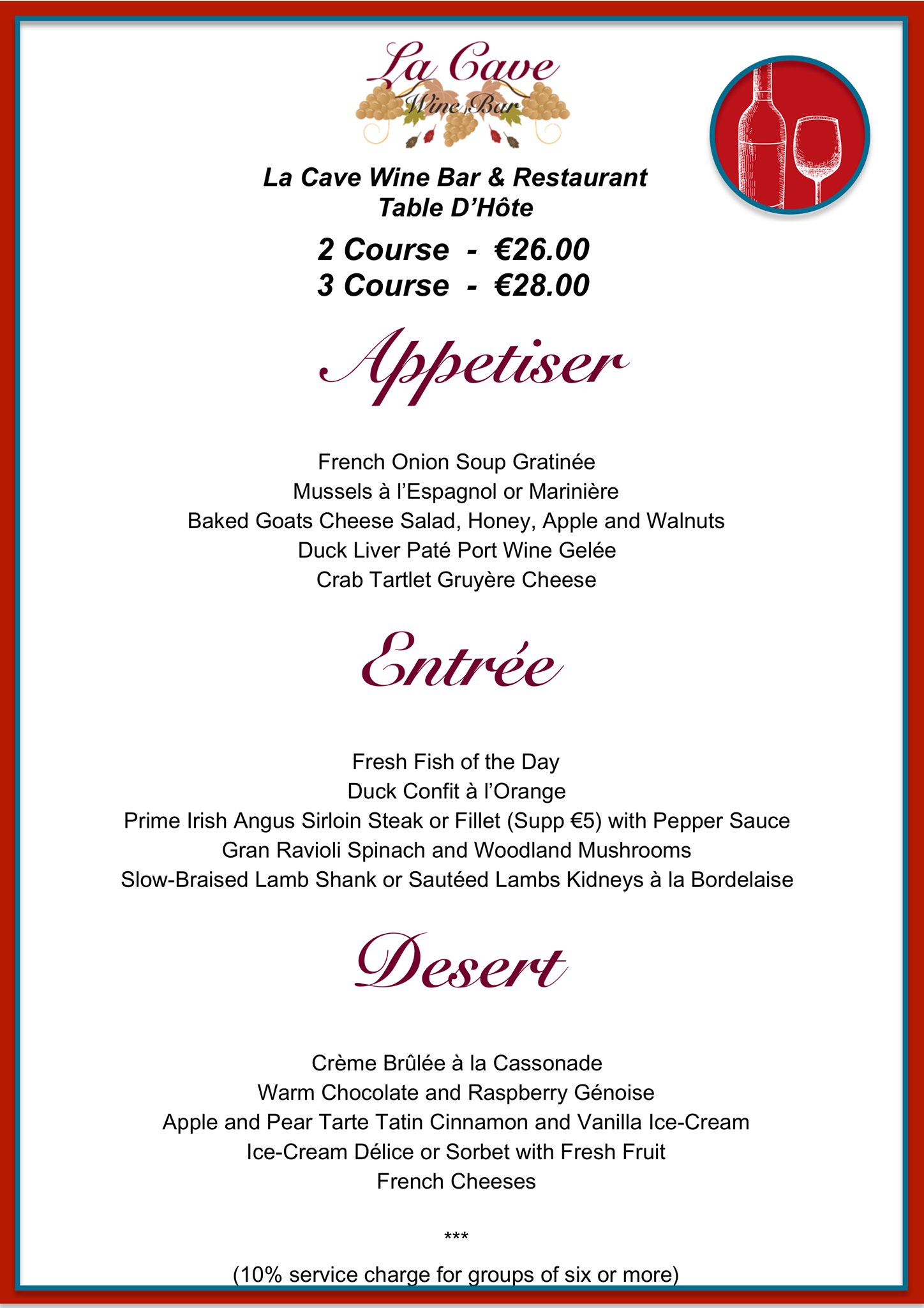 French Cafe Menu Examples