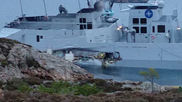 Norwegian frigate Fridtjof Nansen-class takes on water after collision ...