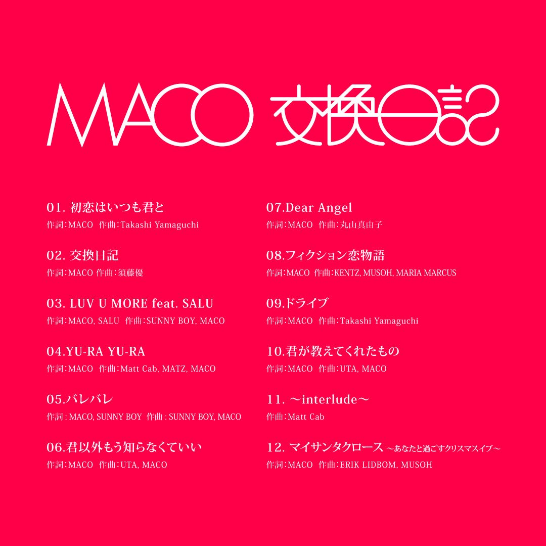 MACO on Twitter: "12.5 release「交換日記」 作詞・作曲クレジット先行公開です 曲の想像・妄想 ご自由に🌙