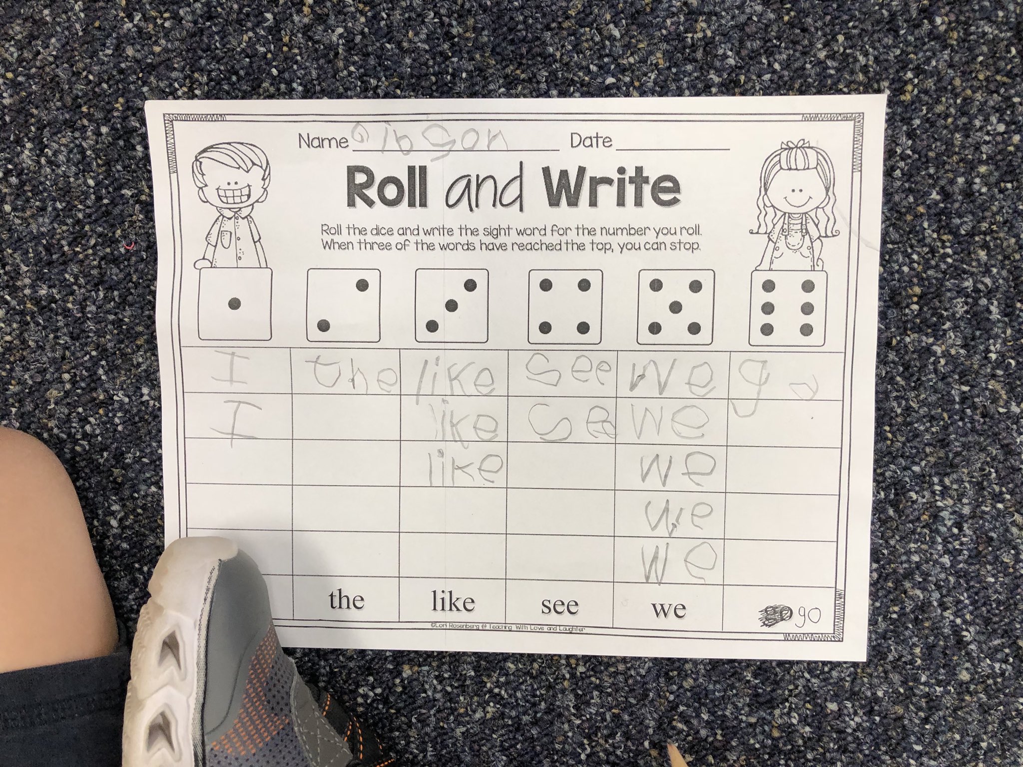 Roll And Write Sight Words