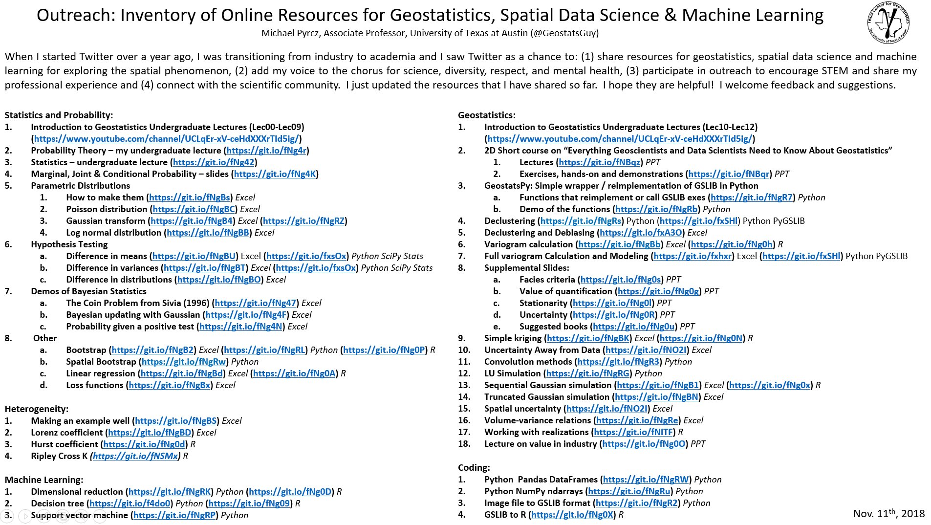 Michael Pyrcz🌻 on Twitter: "Updated the inventory of online resources I've shared online to ...