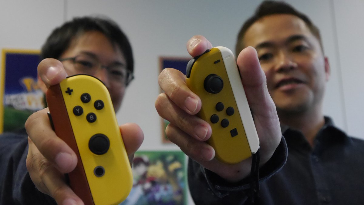 Game Freak Poses With The Nintendo Switch Pikachu And Eevee Edition