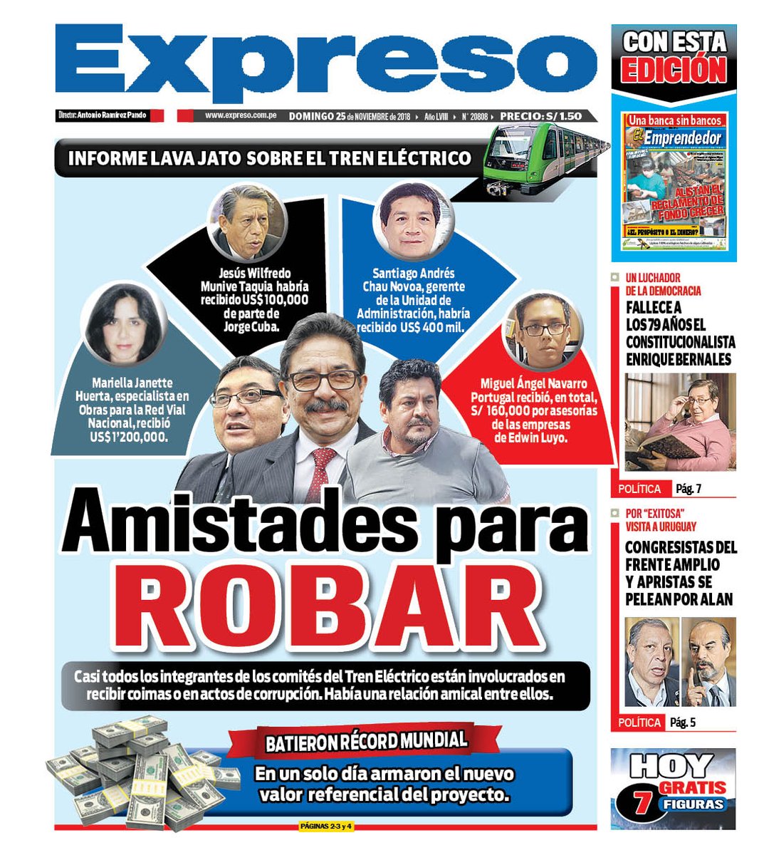 Esta es la portada de EXPRESO, domingo 25 de noviembre del 2018 ...