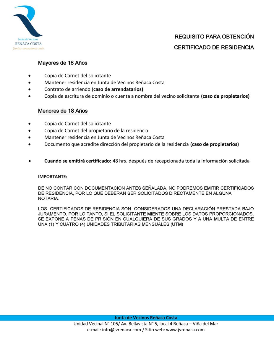 Certificado De Residencia Chile