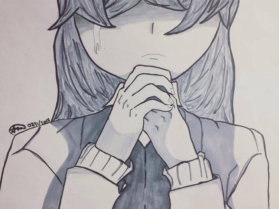 Sad Anime Drawing In Pencil