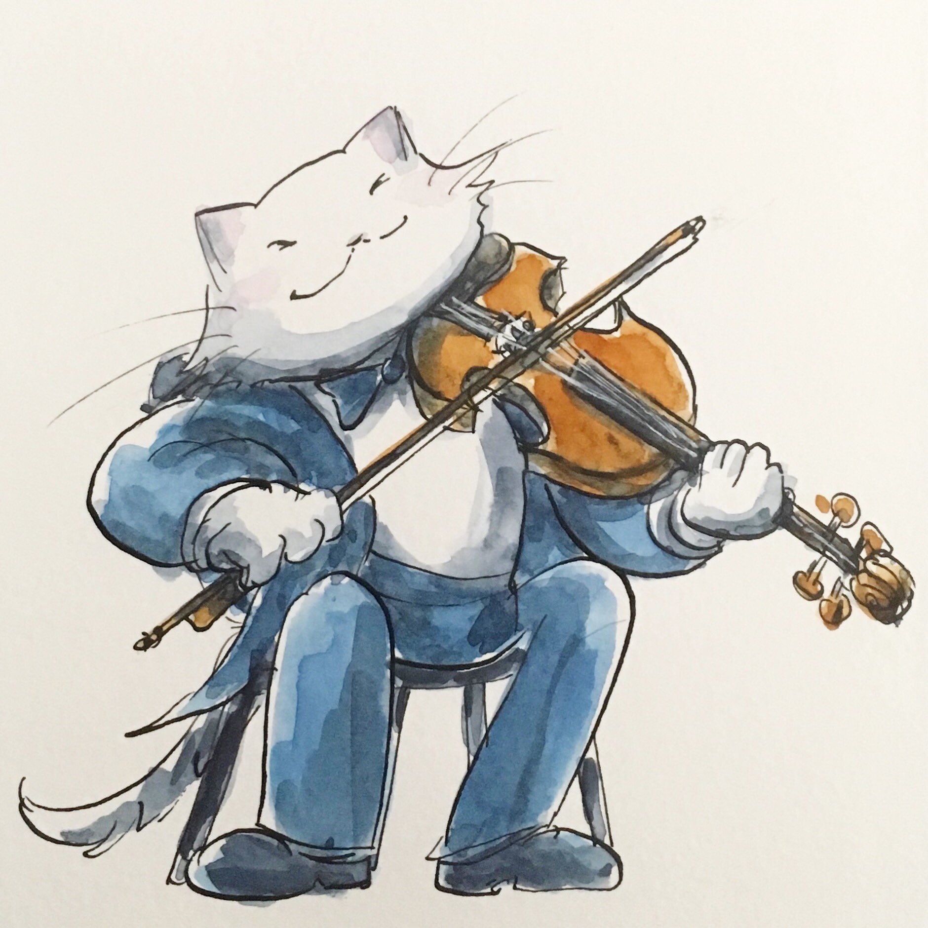 Cat Fiddle Illustration