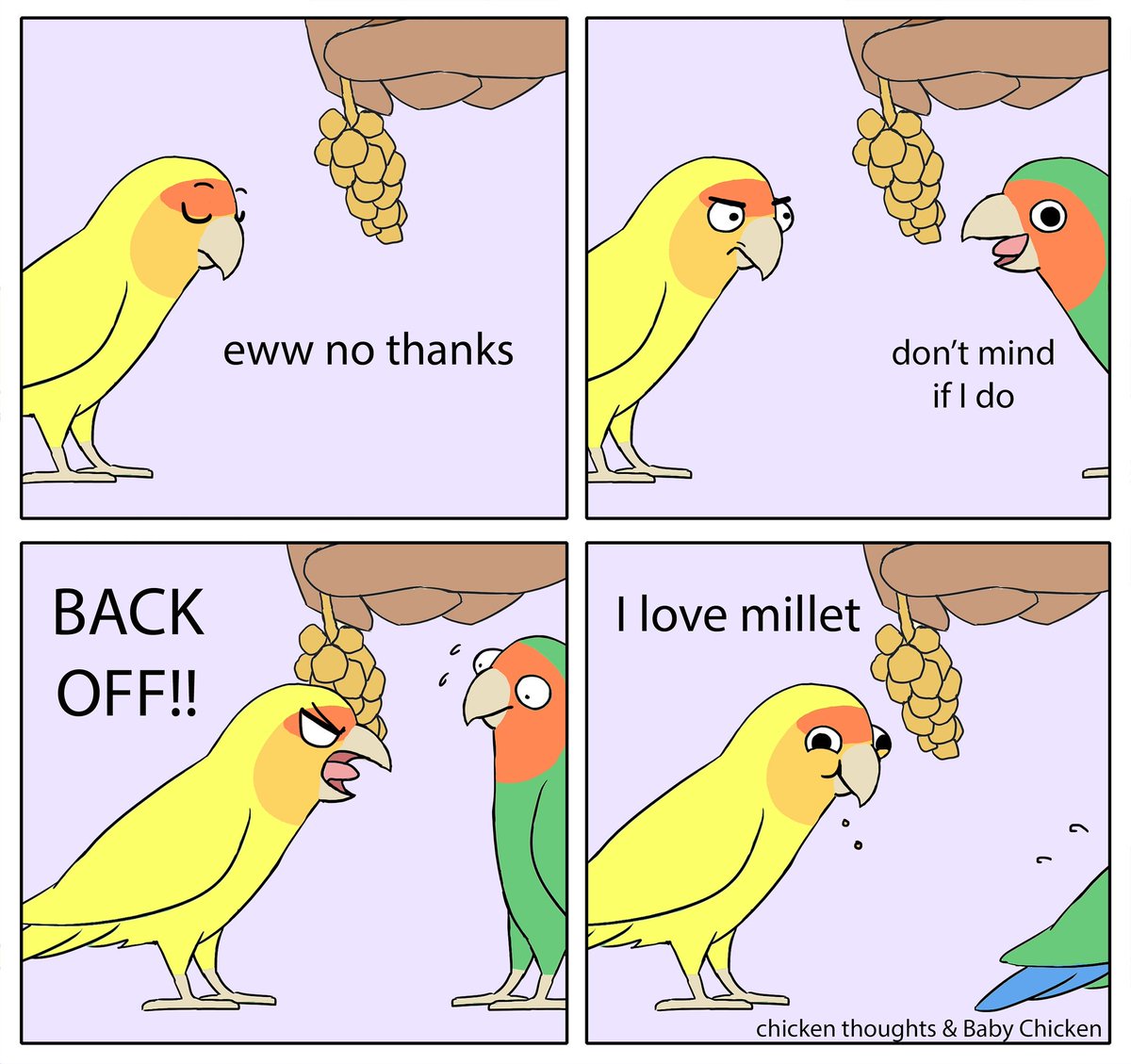 「Featuring https://t.co/IuXaAUUWuc #birb 」|Chicken Thoughtsの漫画