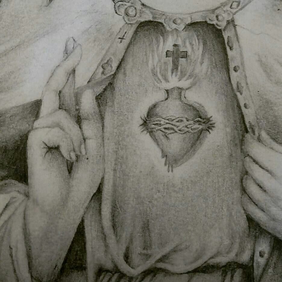 Realistic Sacred Heart Drawing
