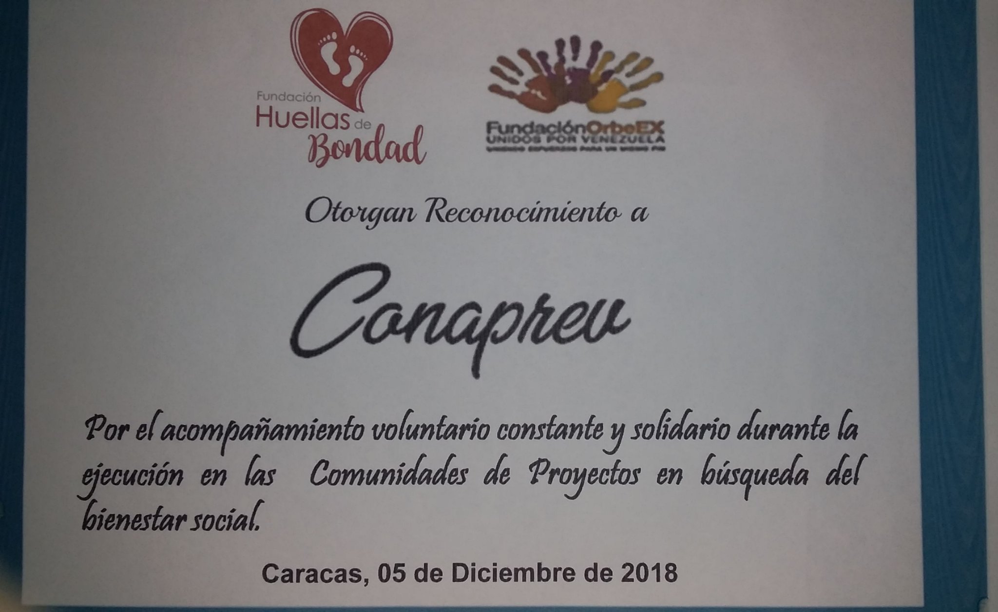 conaprev_vzla on Twitter: "Agradecidos por este reconocimiento otorgado por las fundaciones ...
