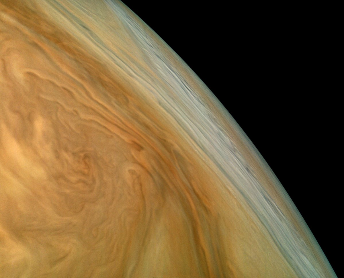 Jupiter as seen from just 2,100 miles (3,400 km) above the clouds of ...