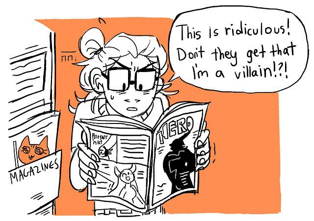 「villain mic appearing in hero magazines 」|CORNDOGの漫画