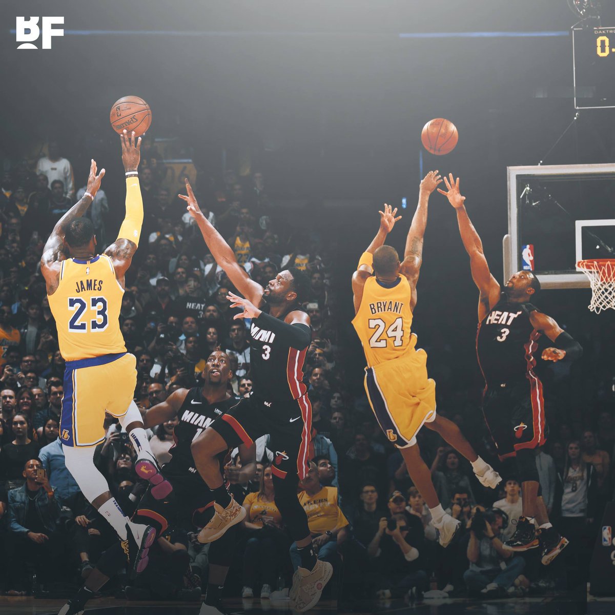 LeBron with a similar three pointer vs D-Wade 9 years after Kobe : r/nba