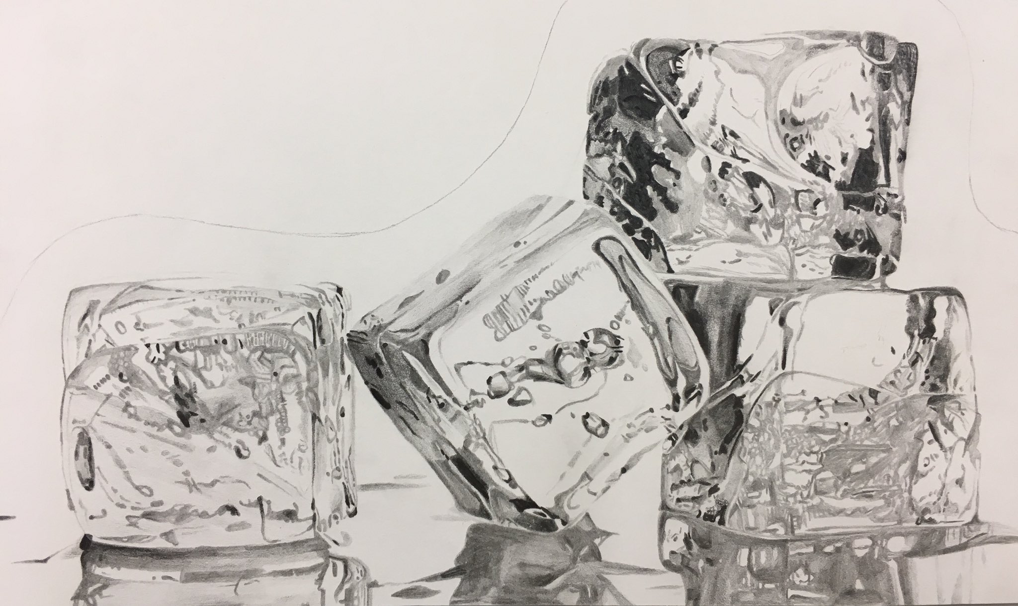 Ice Cubes In Glass Drawing