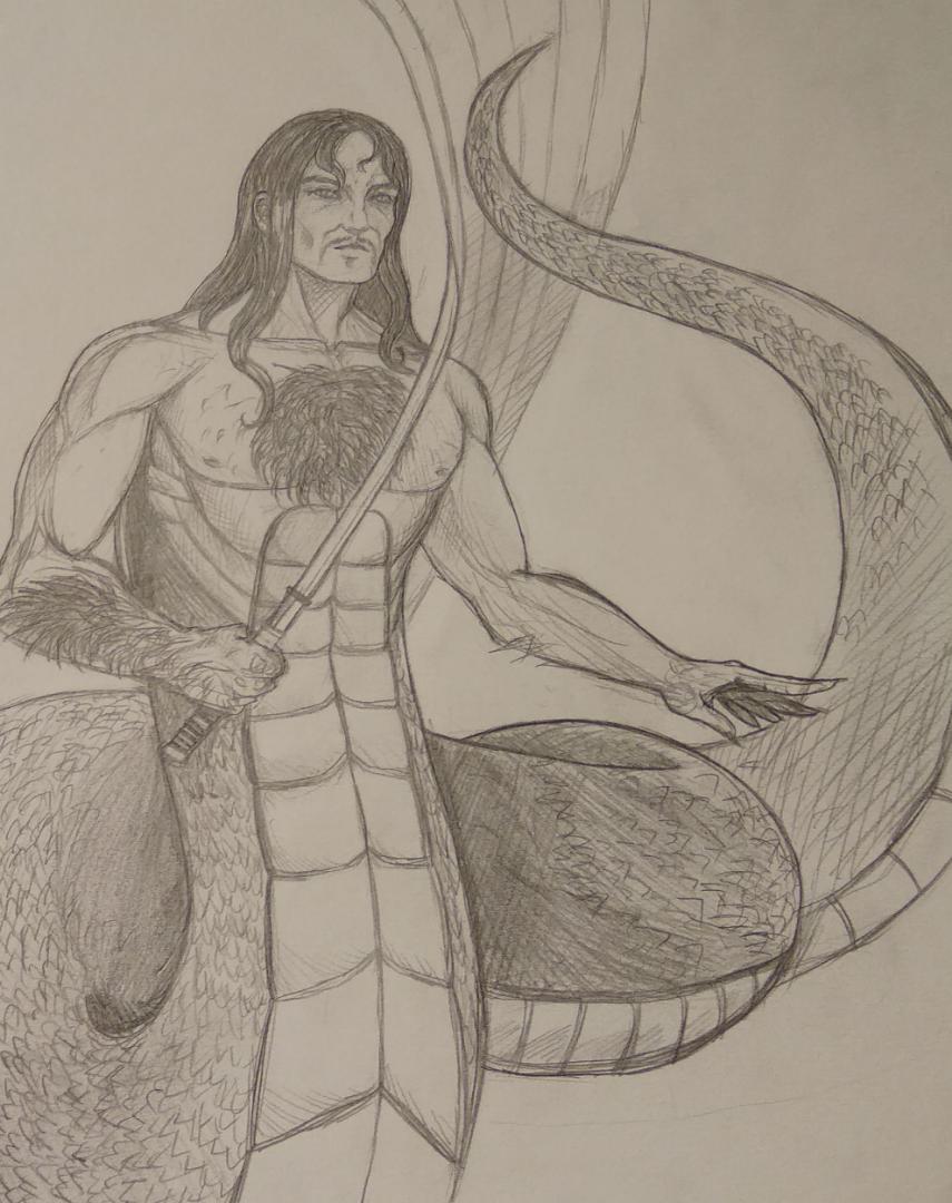 Half Human Half Snake Drawing