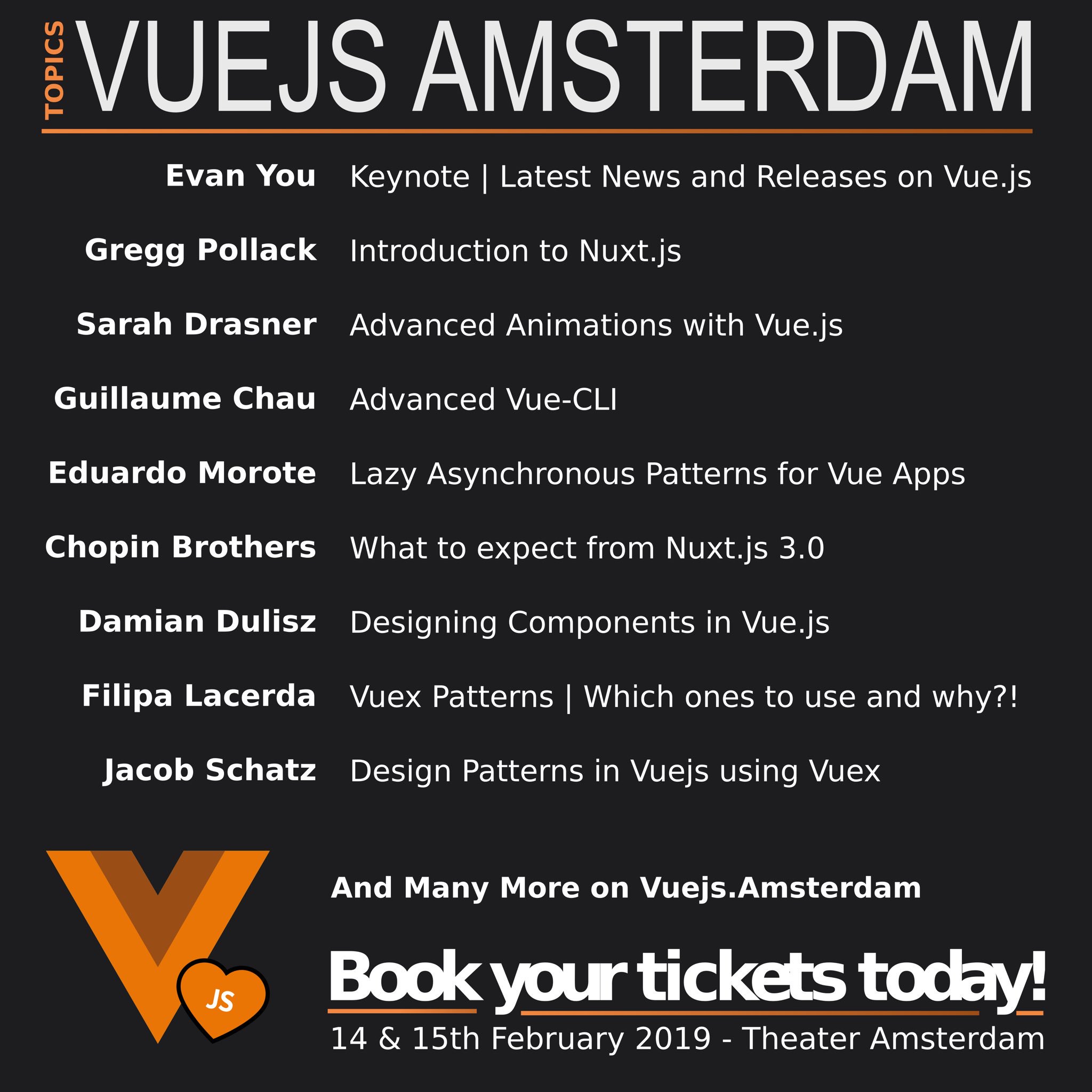 Vuejs Amsterdam on Twitter: "First topics released for #vuejsamsterdam Excited to hear from ...