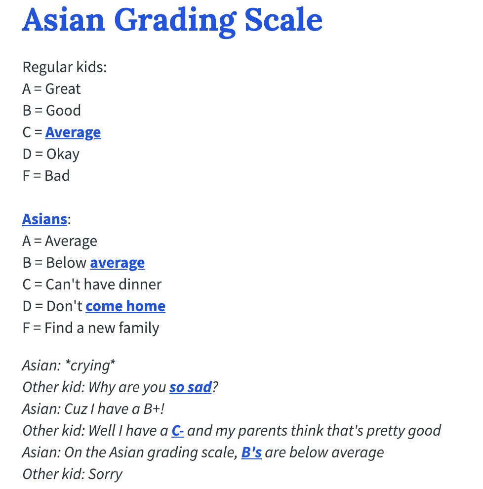 Sonal Chokshi on Twitter: "@withfries2 the Asian parent grading scale ...