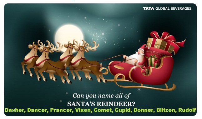 Dasher Dancer Prancer Vixen Comet Cupid Donner Blitzen