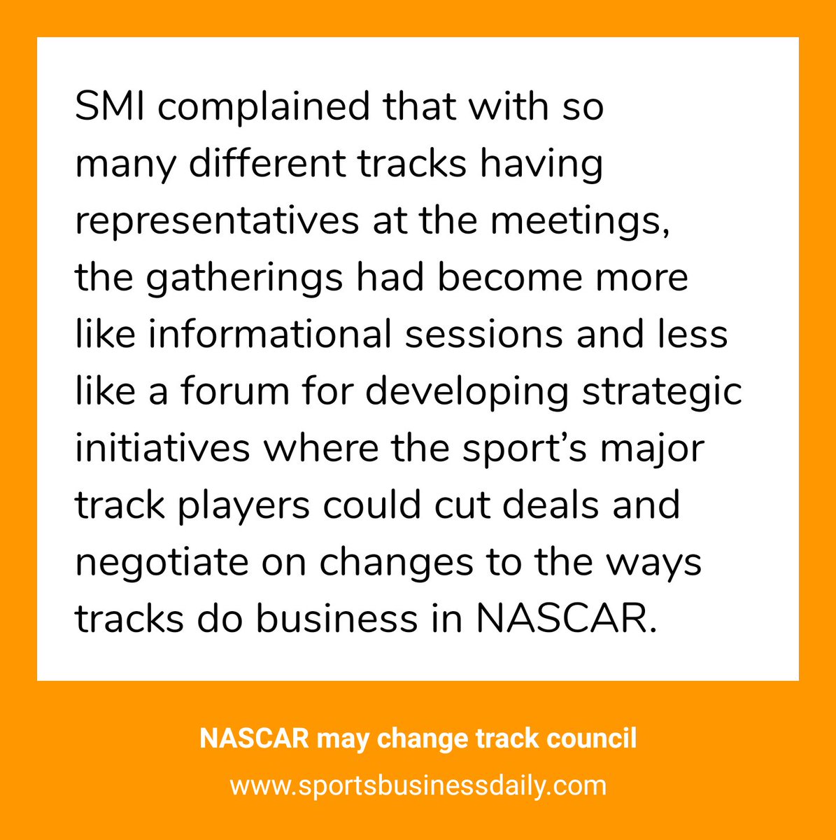 NASCAR may restructure track council after SMI request : r/NASCAR