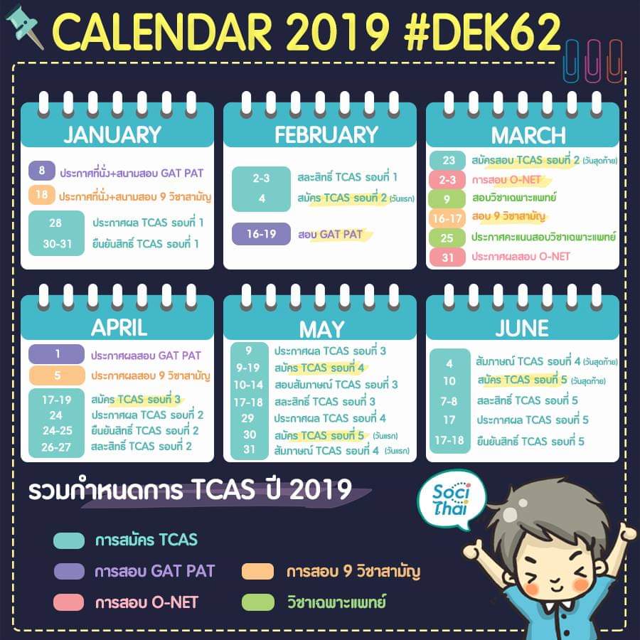 Kru P'Mui SociThai on Twitter: "📌 ปฏิทิน #dek62 ปีหน้า #รีไว้เลย รวมกำหนดการสอบ #TCAS62 ทุกรอบ ...