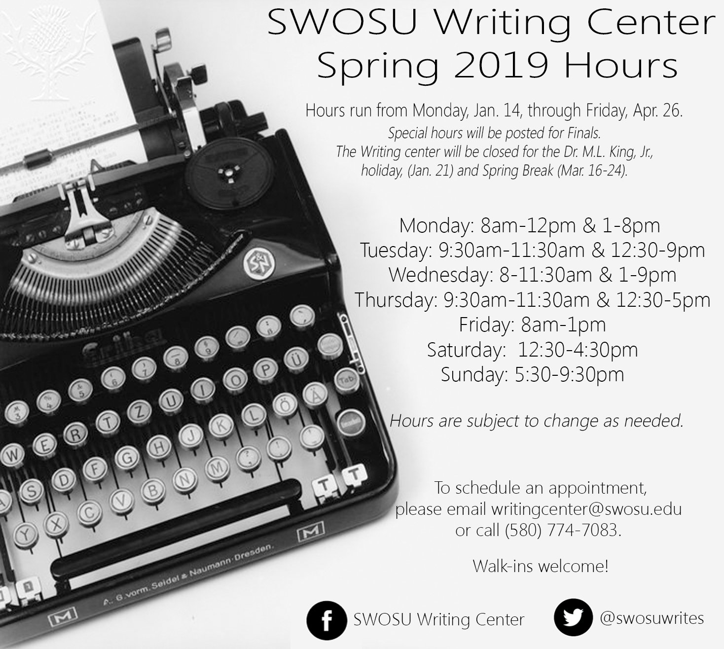 The SWOSU Writing Center is now open for Spring 2019 – swosulanglit