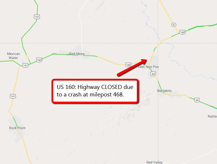 US 160: Highway CLOSED in both directions at milepost 468 in the Four ...