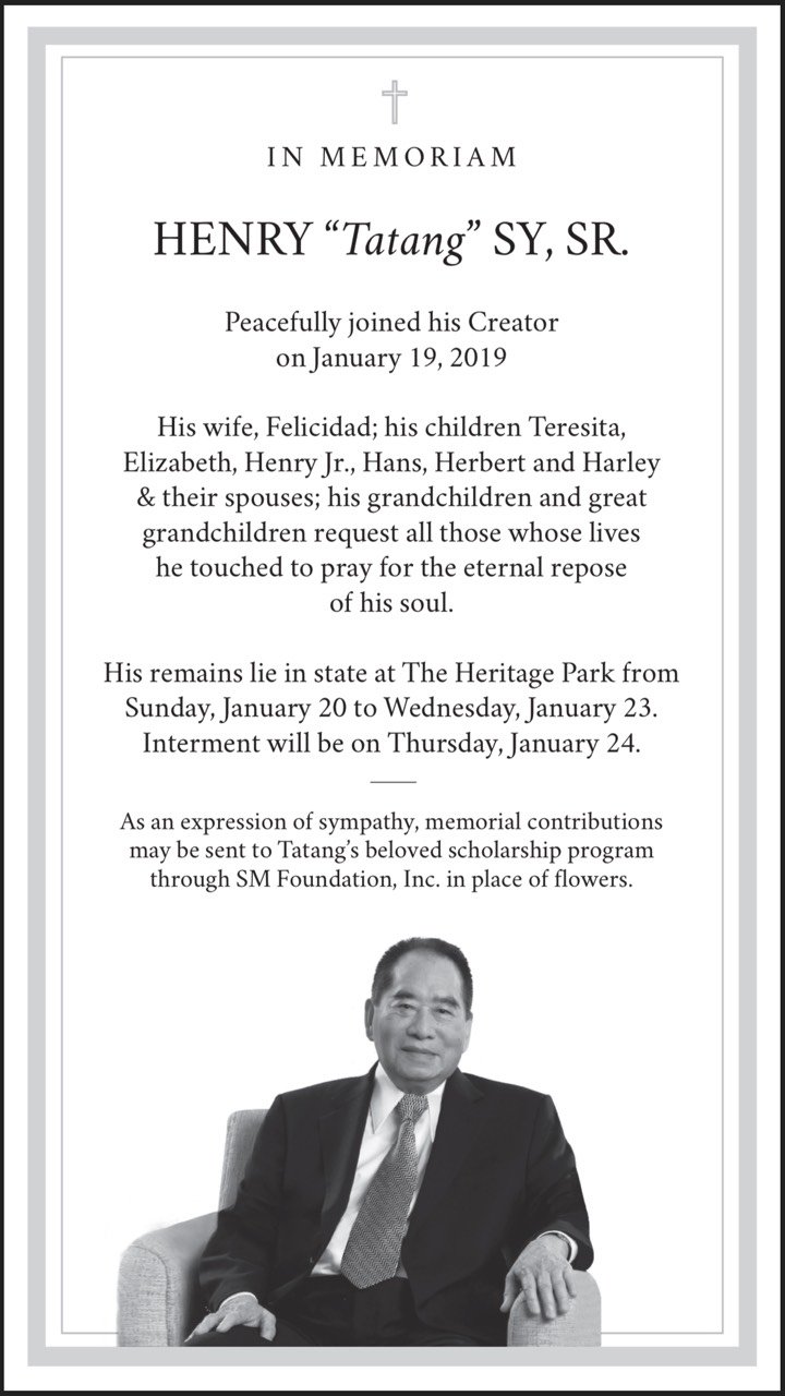 In Memoriam The Legacy Of Henry Sy Sr Tatler Philippines Remembering